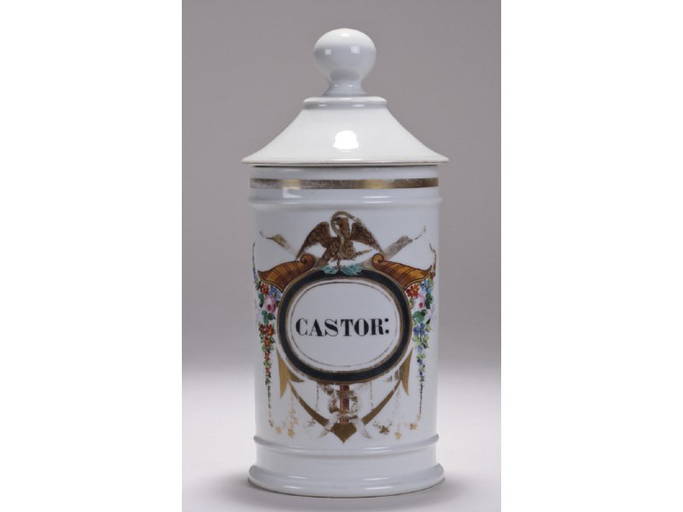 French 19c Porcelain Covered Apothecary Castor Jar