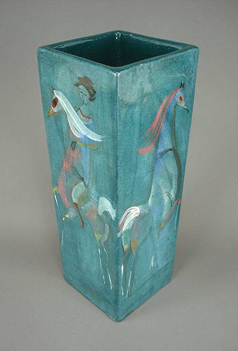 Art Pottery Pillin Square Horse & Lady Vase