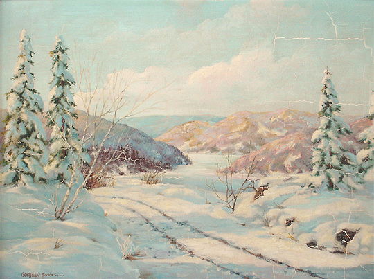 276: Signed Geoffrey Sykes 1920s Winter Oil Painting