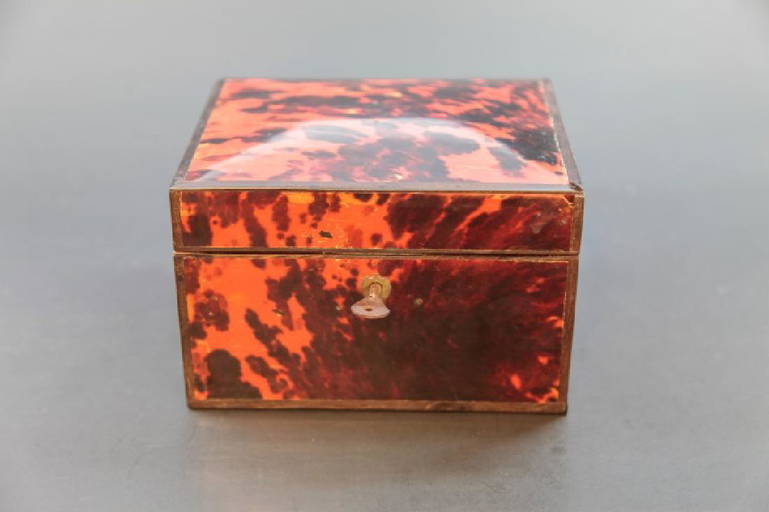 19th C Large Tortoise Shell Dresser Box W Key Lock