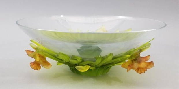 Daum France Pate De Verre Art Glass Decanter Carafe De Torques Green Snake