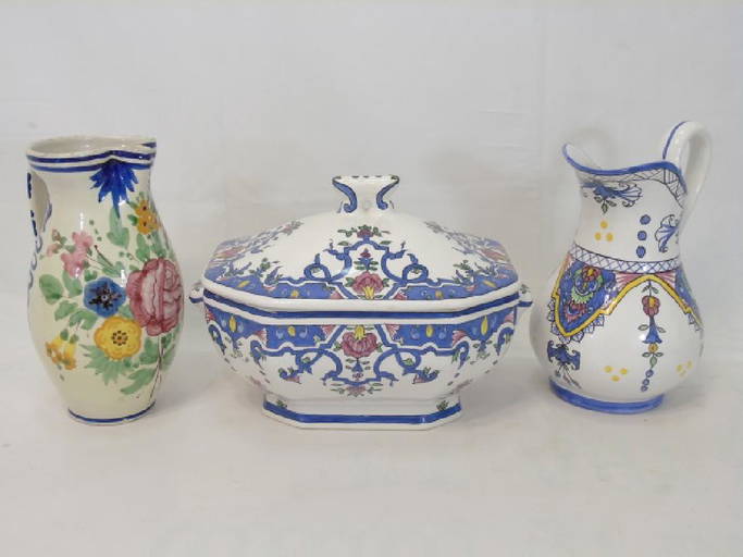 3 Large Hand Painted European Pottery Pieces