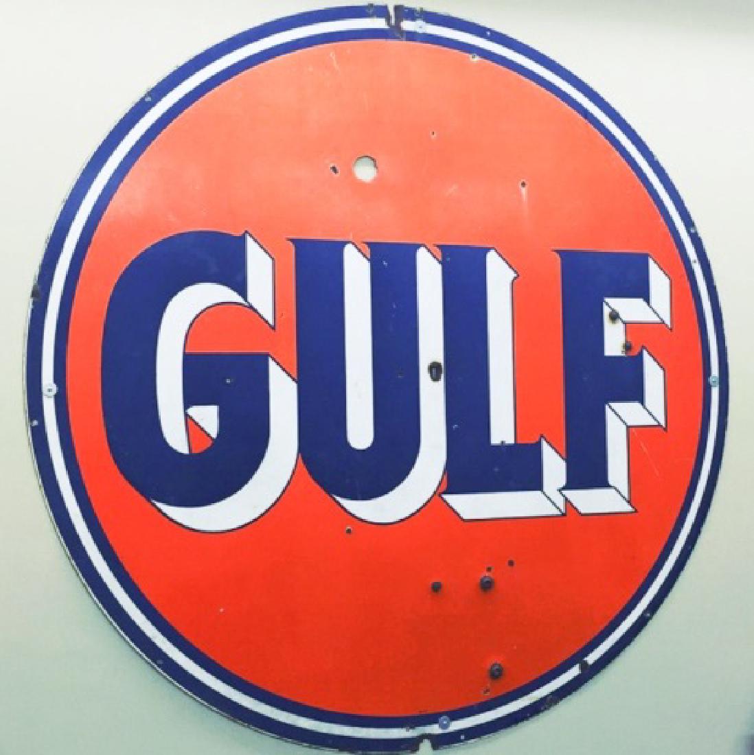 Huge Vintage GULF Oil Gas Station Metal Sign