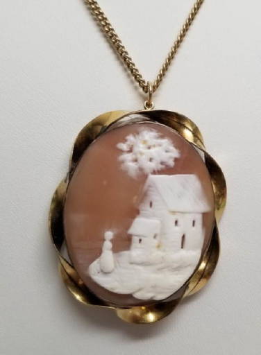 Antique 19th C Victorian Cameo Necklace Pendant