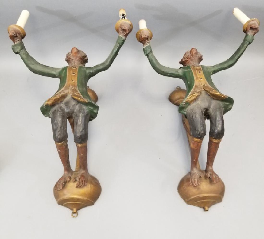 Pair Whimsical Figural Butler Monkey Wall Sconces
