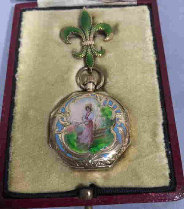 14k Yellow Gold & Enamel Ladies Watch Pin Brooch - Oct 08, 2017 ...