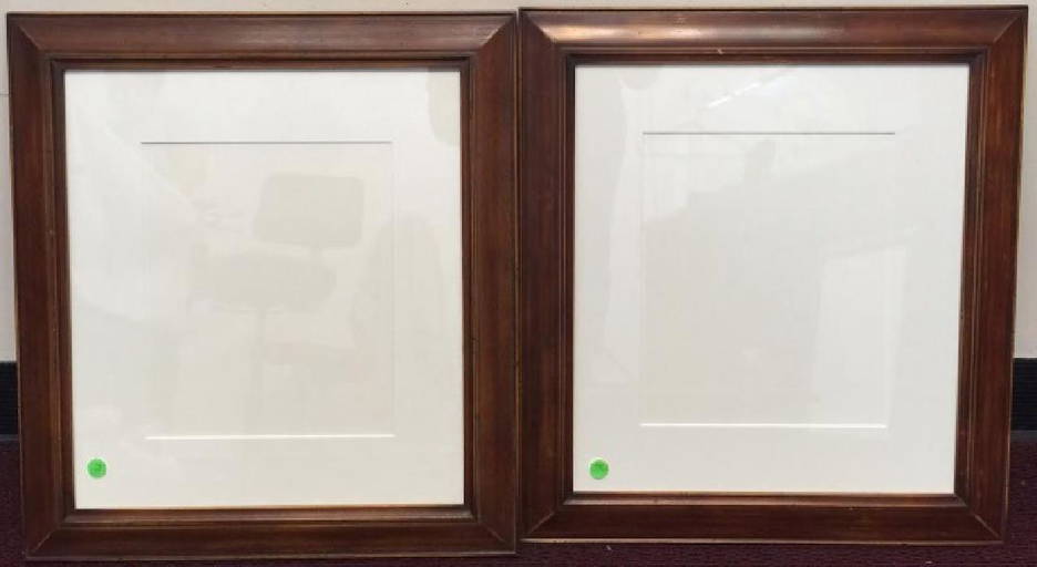 Pair Hanging Wood Frames With Cream Matting