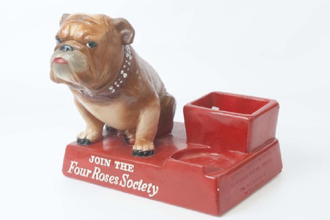 Vintage 4 Roses Back Bar Statue With Bulldog