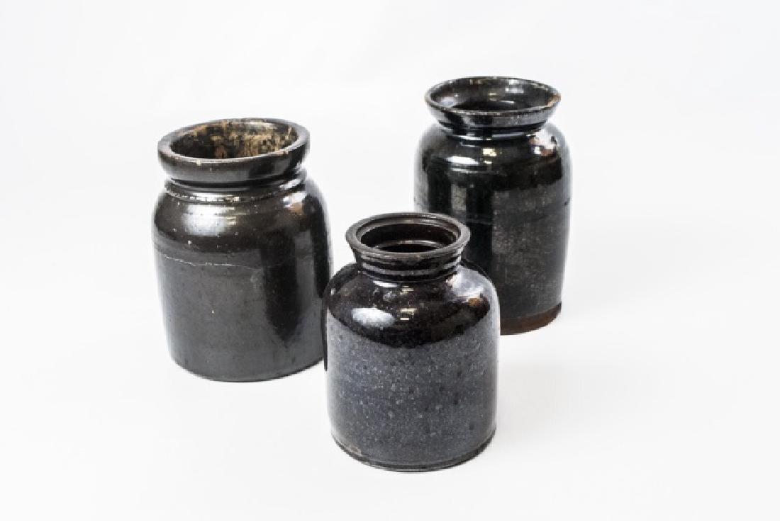 3 Antique Early American Style Stoneware Crocks