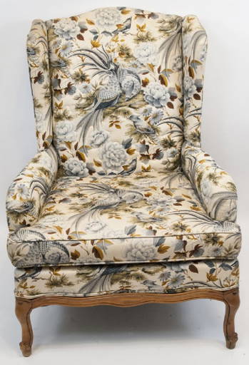 Oriental Style Blue Bird Wingback Arm Chair