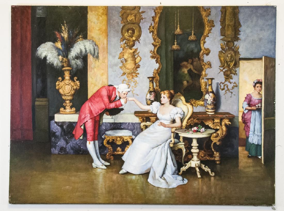 Oil on Canvas, Renaissance Man and Woman, Signed