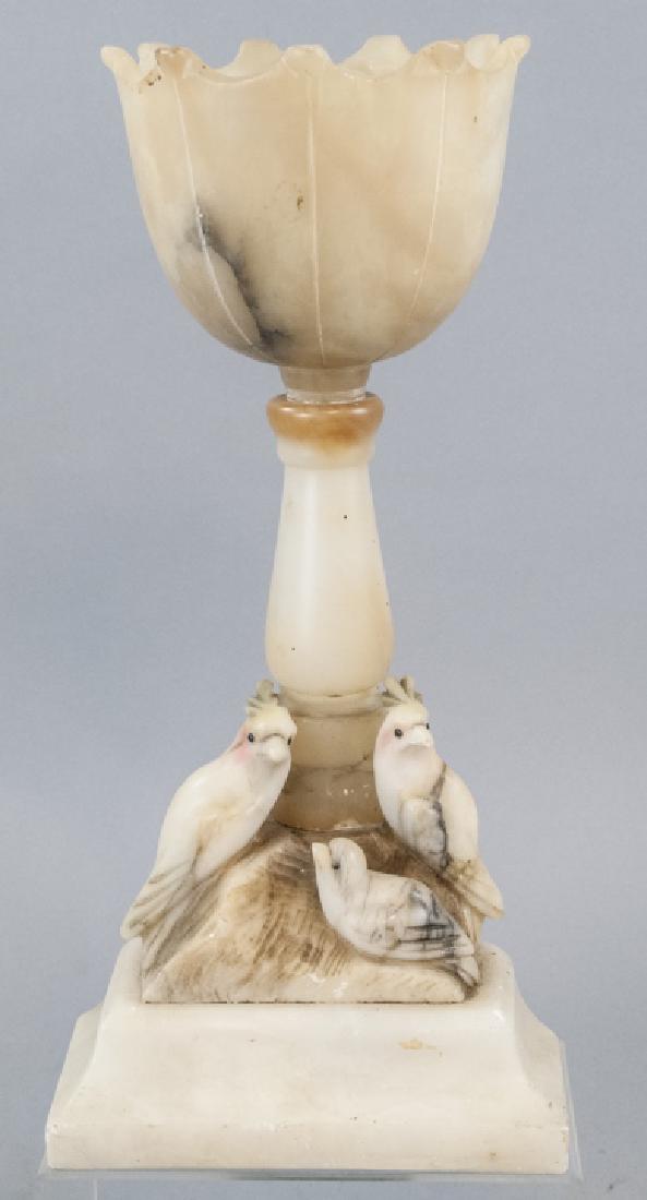 Antique Carved Alabaster Parrot Figural Lamp Base