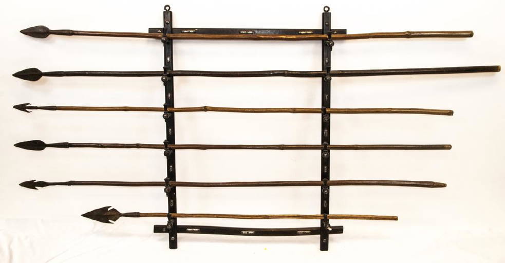 Antique African Tribal Hunting Spears Wooden Rack