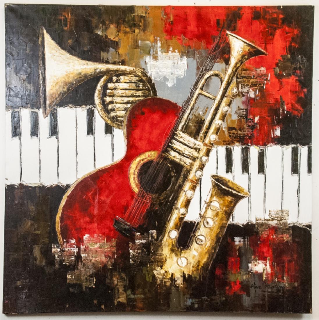 Abstract Oil Painting Musical Instruments Signed