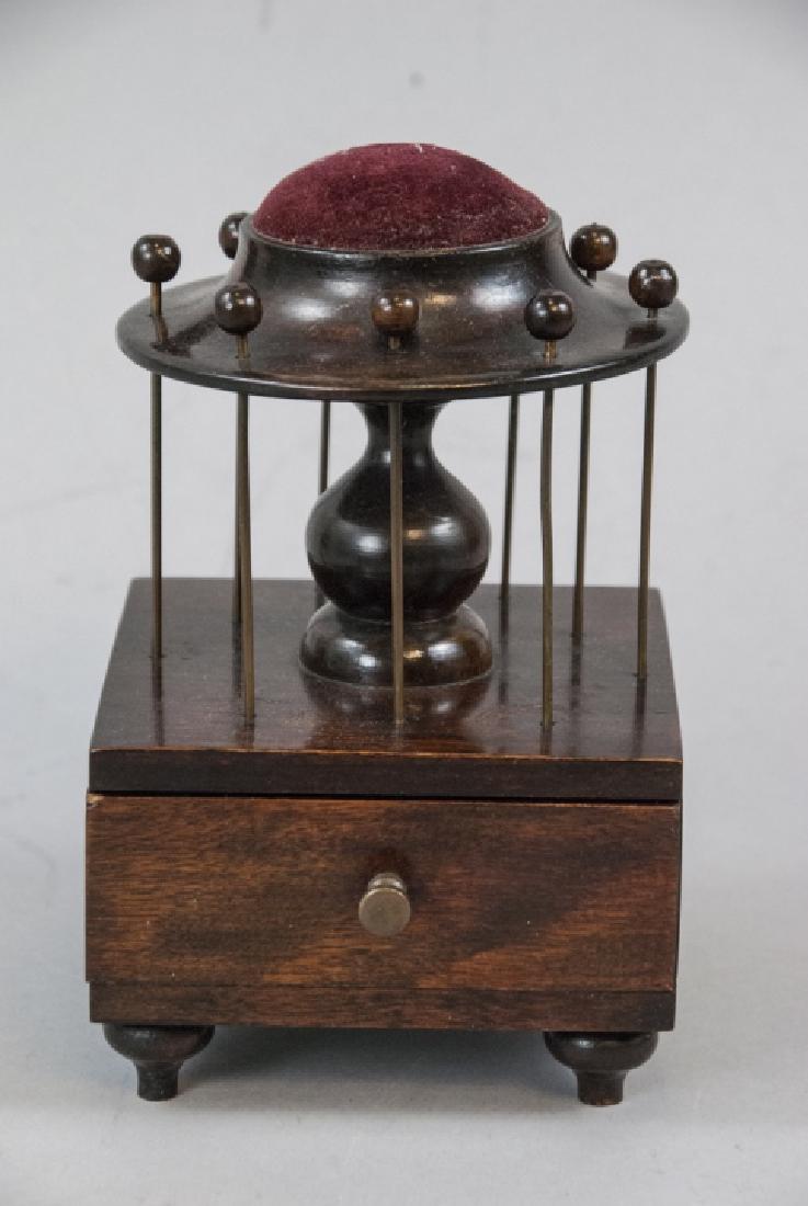 Antique Turned Wood Sewing Thread Caddy