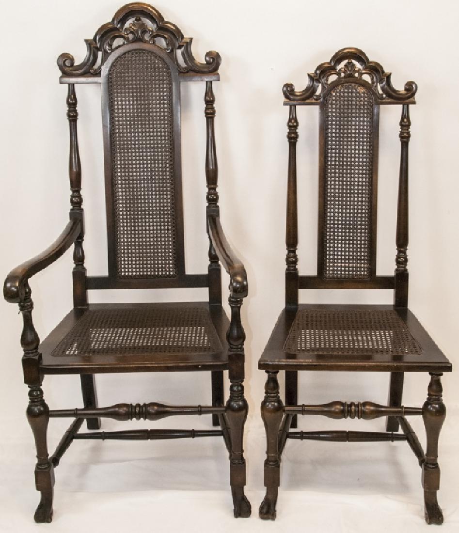 Carved Claw Foot English Style Caned Throne Chairs