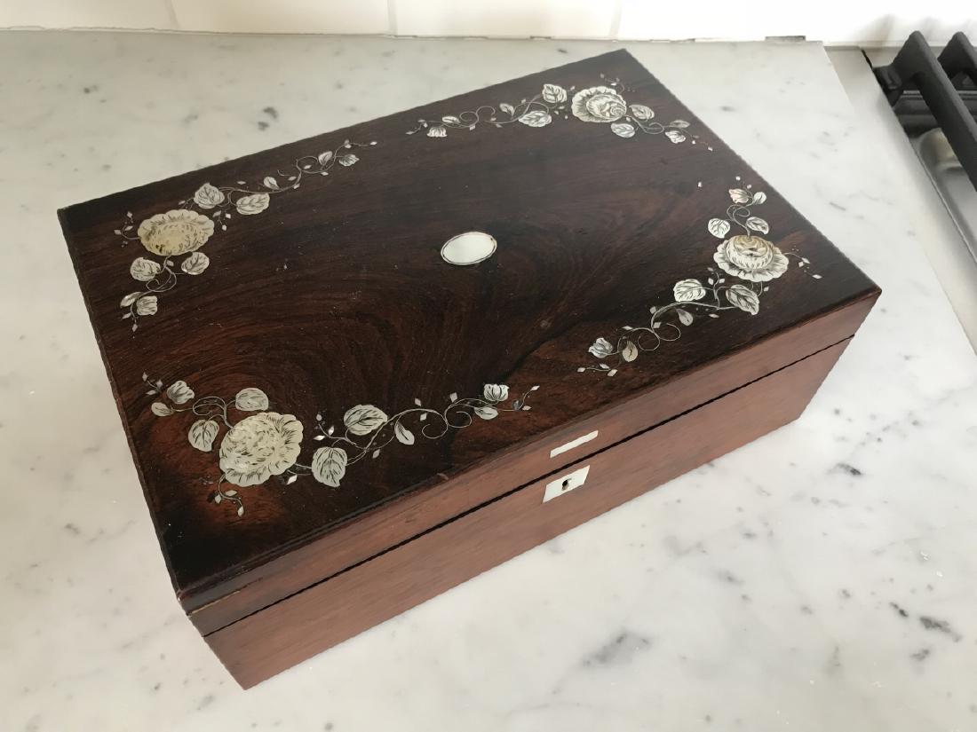 Antique 19th C Mother of Pearl Inlaid Wood Box