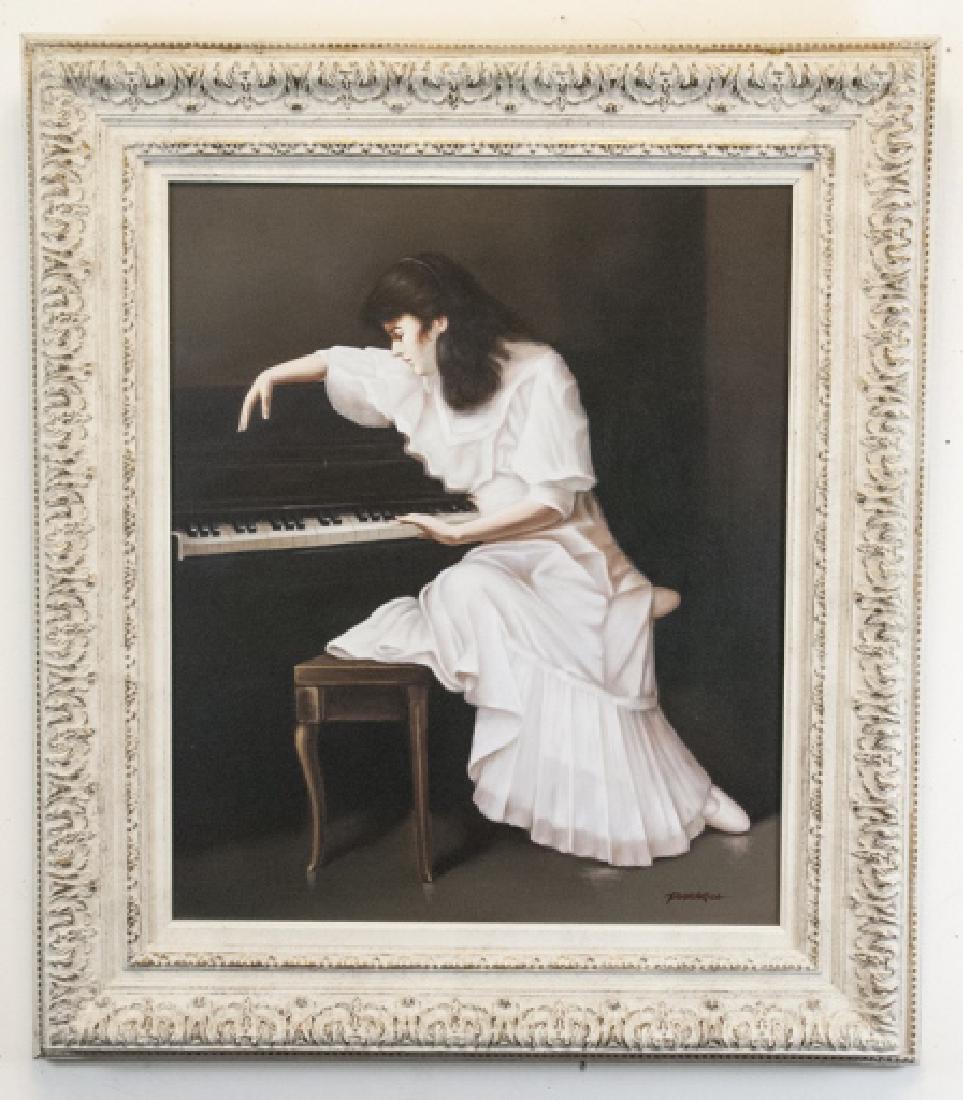 Oil Painting Woman At The Piano Signed Paragol
