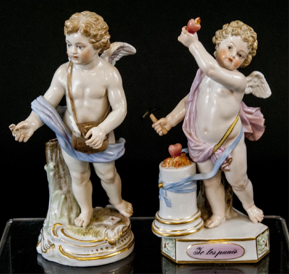 Pair of Meissen Style Cupid Porcelain Figurines