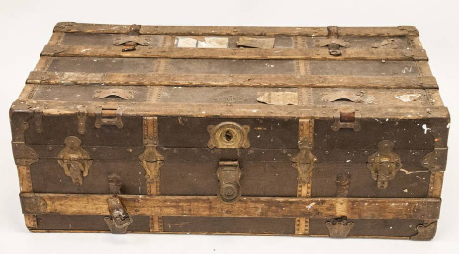 Antique Bonded Leather Steamer Trunk Henry Likly