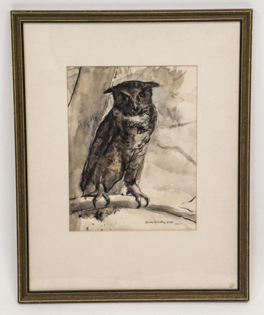 Original Grace Huntley Pugh Owl Watercolor