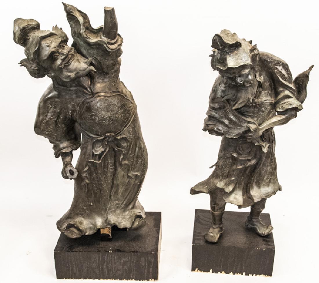 Pair Large Antique Chinese / Asian Bronze Statues