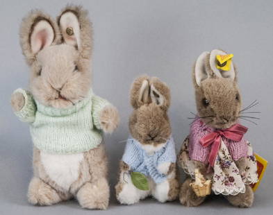 3 German Steiff Stuffed Animal Bunnies / Rabbits