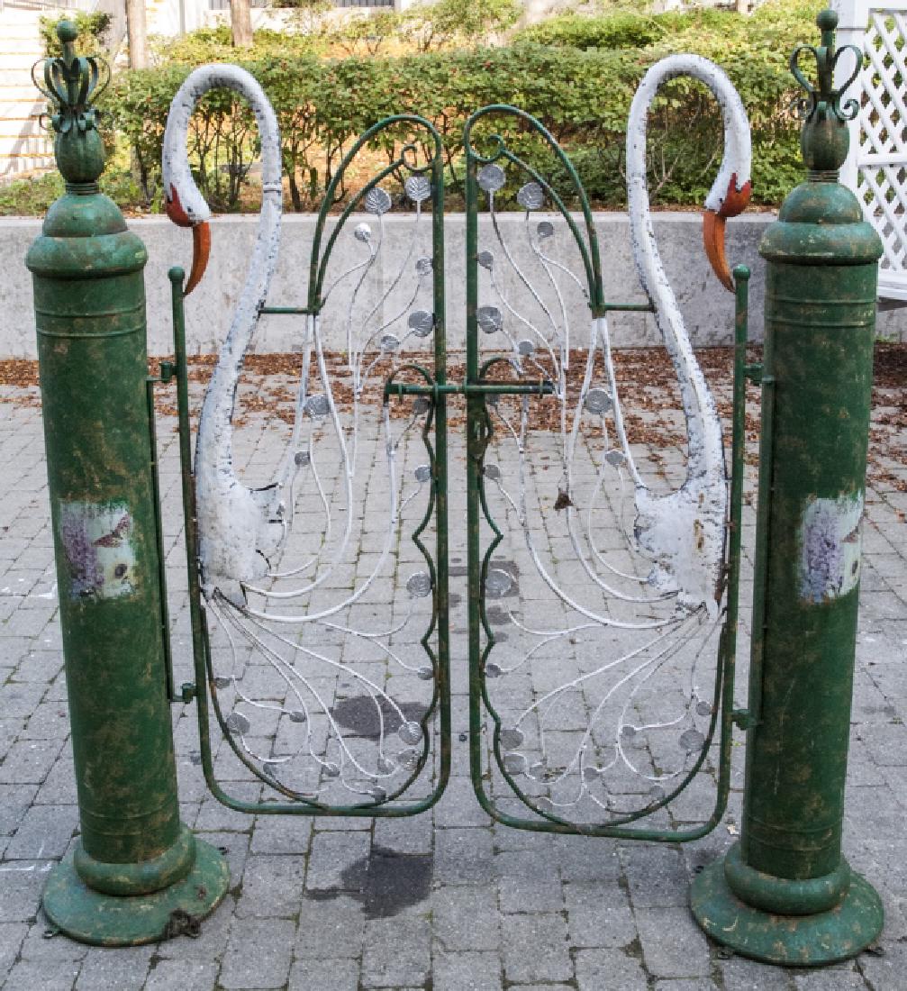 Pair of Vintage Hand Painted Swan Garden Gates