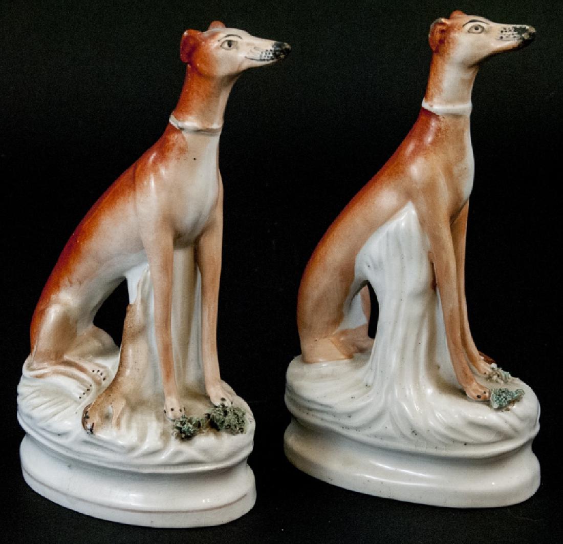 Antique English Staffordshire Porcelain Greyhounds