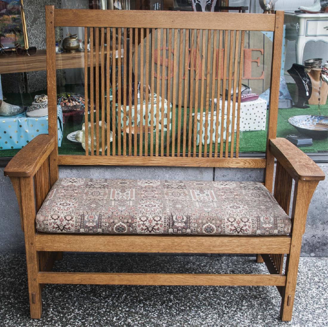 Vintage Mission Style Oak High Back Hall Bench