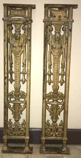 2 Antique Neoclassical Gilt Cast Iron Fence Panels