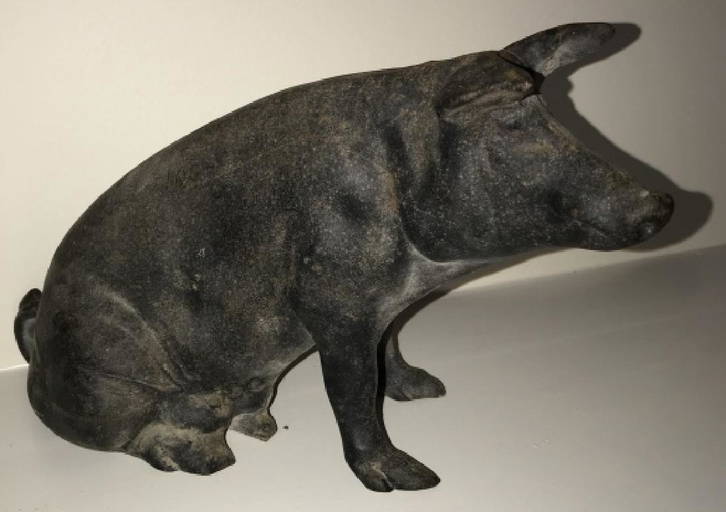 Antique Cast Iron Pig Statue
