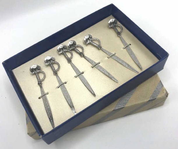 Vintage Boxed Set Sterling Silver Sword Toothpicks