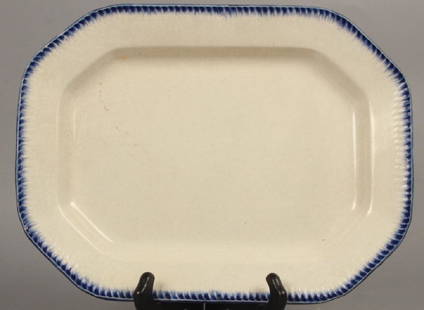 Antique 19th C Ironstone Blue Feather Edge Platter