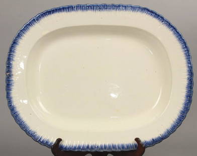 Antique 19th C Ironstone Blue Feather Edge Platter