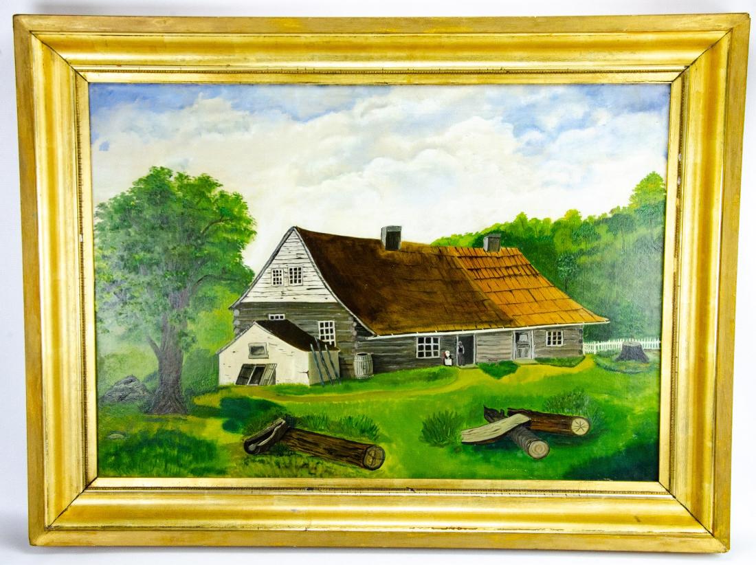 Oil Painting of Colonial American Homestead Scene