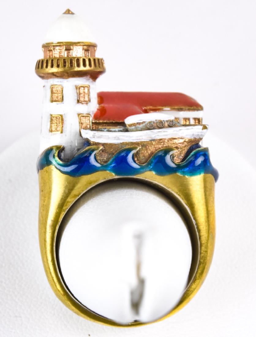 Vermeil Sterling Silver & Enamel Lighthouse Ring