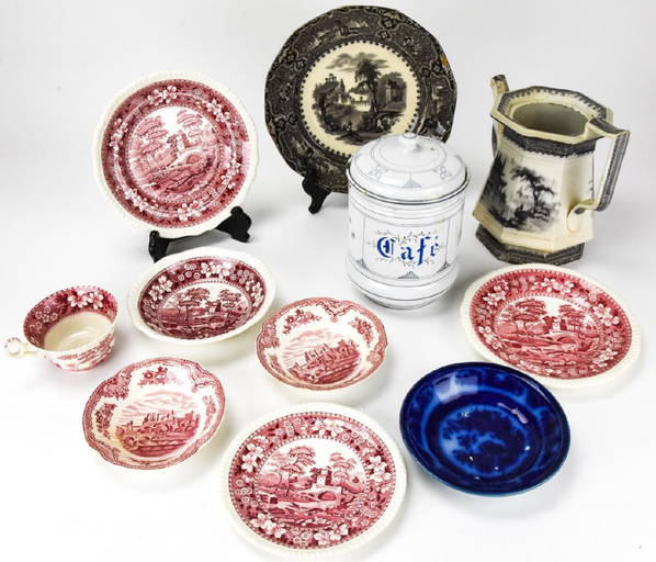 Antique Transferware Porcelain & Enamel Lot
