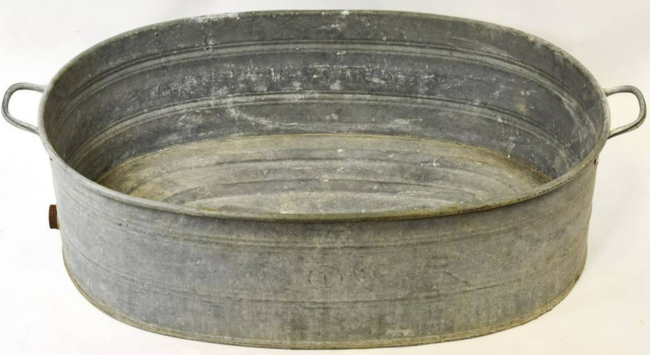 Antique Large Galvanized Metal Trough W Anchor