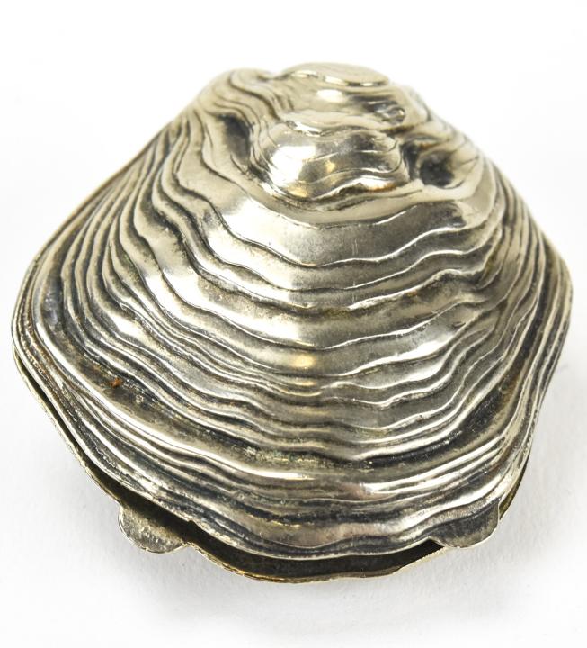 Antique Sterling Silver Oyster Shell Pill Box