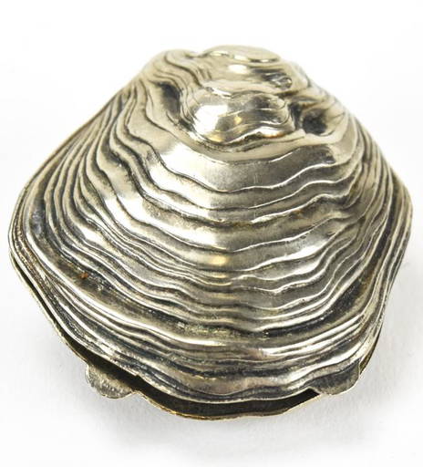 Antique Sterling Silver Oyster Shell Pill Box