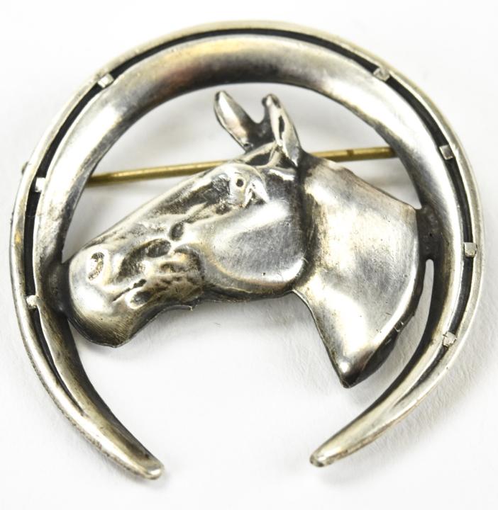 Vintage Large Sterling Horse & Head Horse Shoe Pin