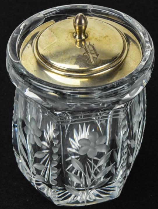 Antique Sterling Silver & Cut Glass Condiment Jar