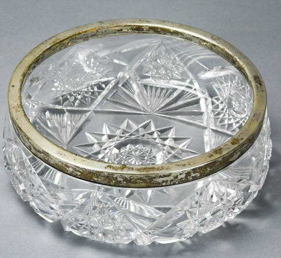 Vintage 800 Silver + Brilliant Cut Crystal Bowl