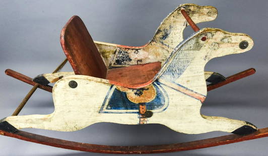 Hand Carved And Painted Wooden Rocking Horse