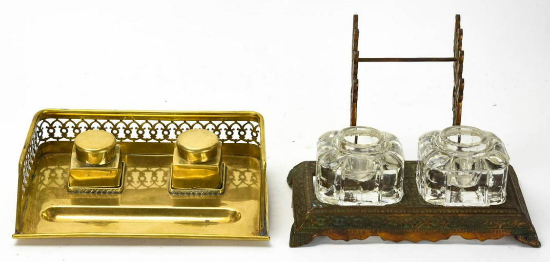 2 Vintage Metal Inkwells
