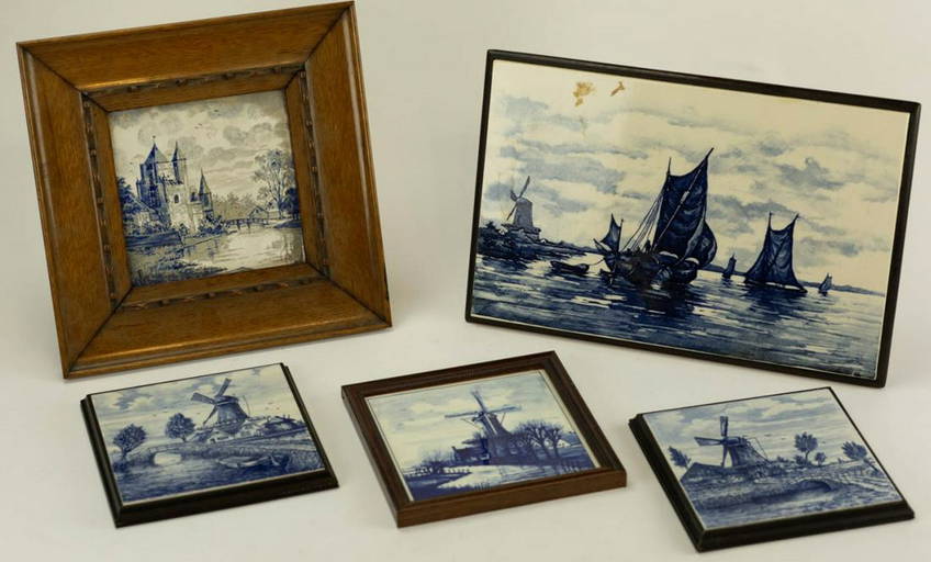 Collection Delft Blue White Porcelain Framed Tiles