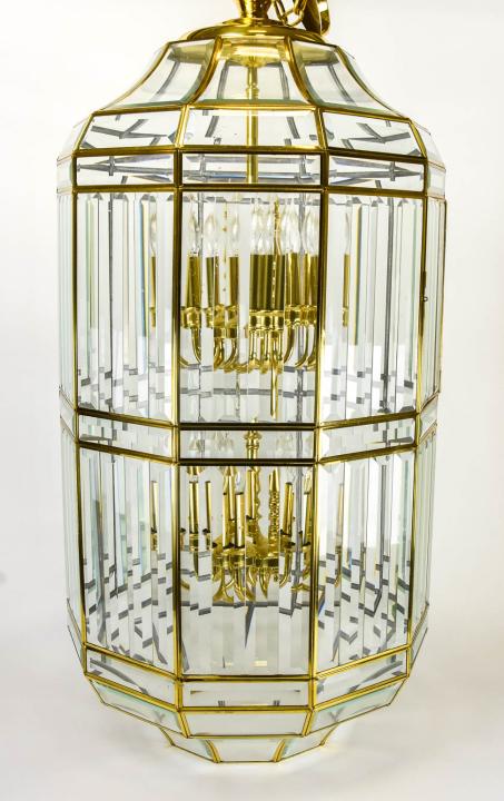 Large Brass & Glass Porte Cochere Pendant Light
