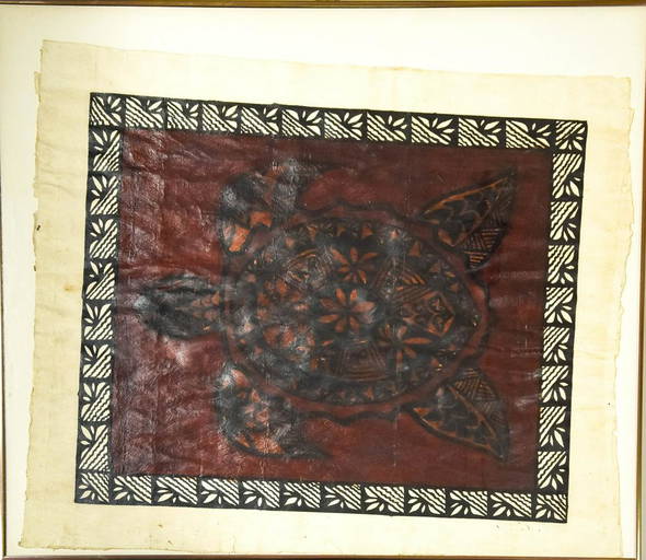 Tonga South Pacific Framed Tapa Cloth Of Turtle