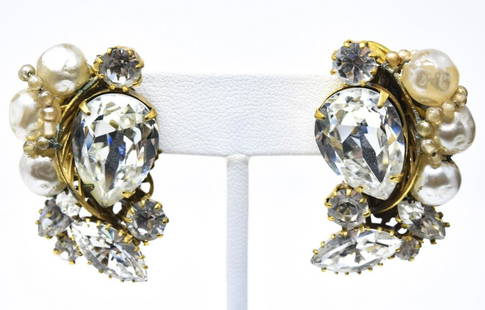 Vintage 1960s Robert Large Rhinestone Earrings